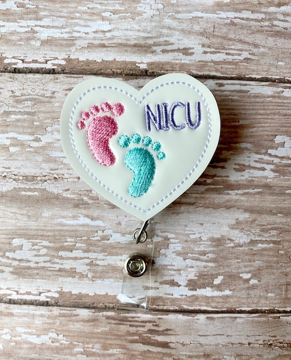 NICU Heart Badge Reel Baby Feet Nurse Badge Reel ID badge | Etsy