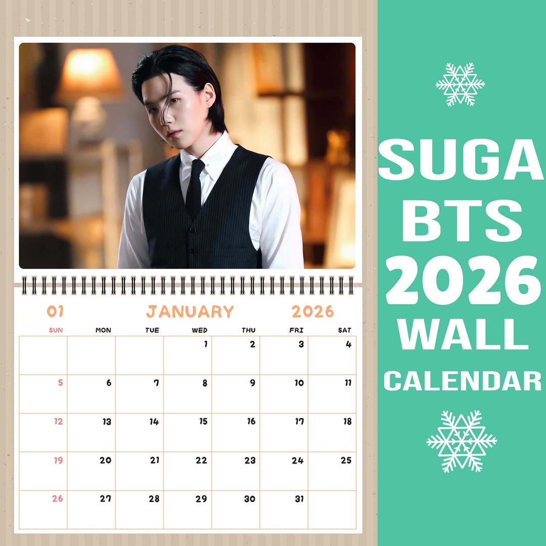 SUGA BTS Wall Calendar 2026 A3 Size, Kpop Calendar 2026, Christmas Gift ...