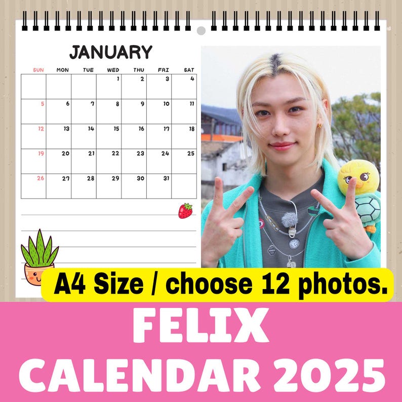 Felix Stray Kids Wall Calendar 2025 Size A4 Kpop Calendar 2025, Felix ...