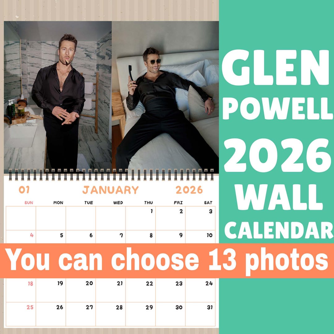 Glen Powell 2026 Wall Calendar: A3 Glossy Photo Print, Sunday/monday ...