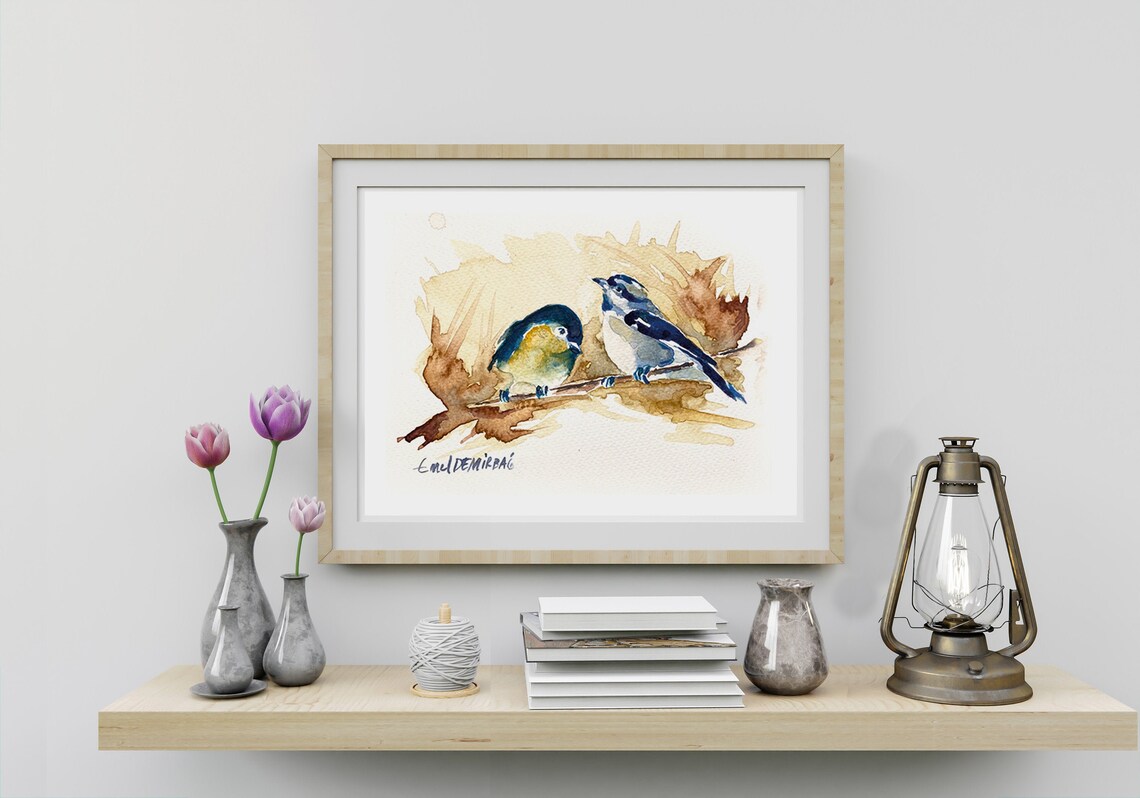 Home Decor Wall Art, Birds Watercolor Instant Download, Gift for Her ...