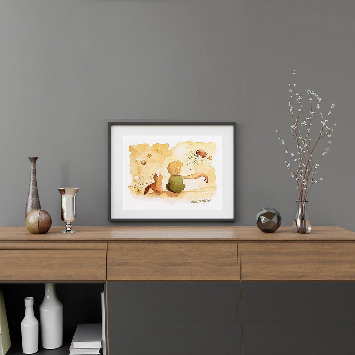 Impressão artística em aquarela do Pequeno Príncipe e da Raposa ...