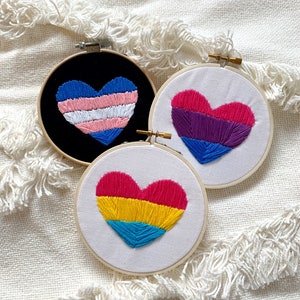 Transgender Pride Flag Heart Embroidery Hoop Art Wall Hanging - Etsy