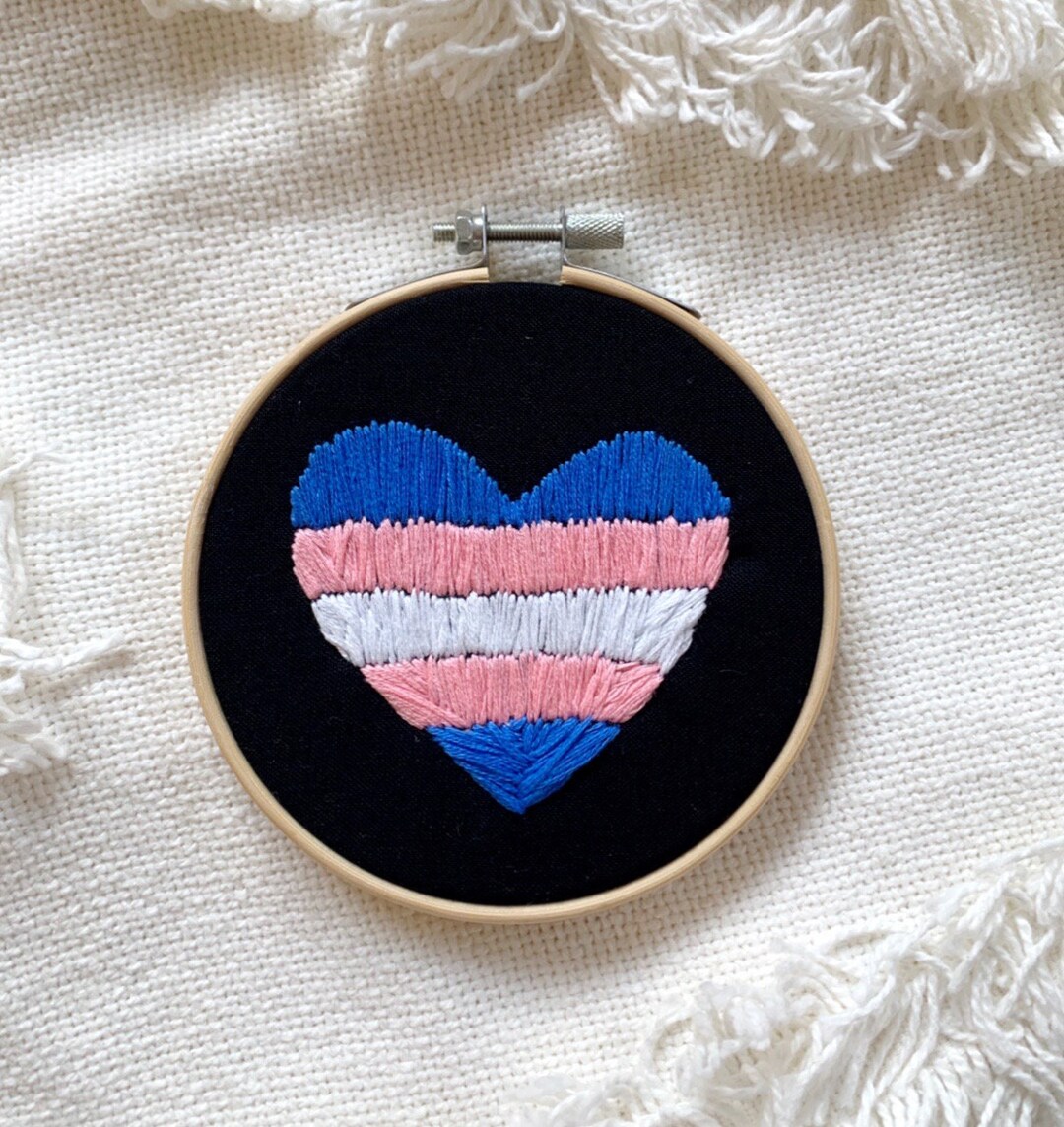 Transgender Pride Flag Heart Embroidery Hoop Art Wall Hanging - Etsy