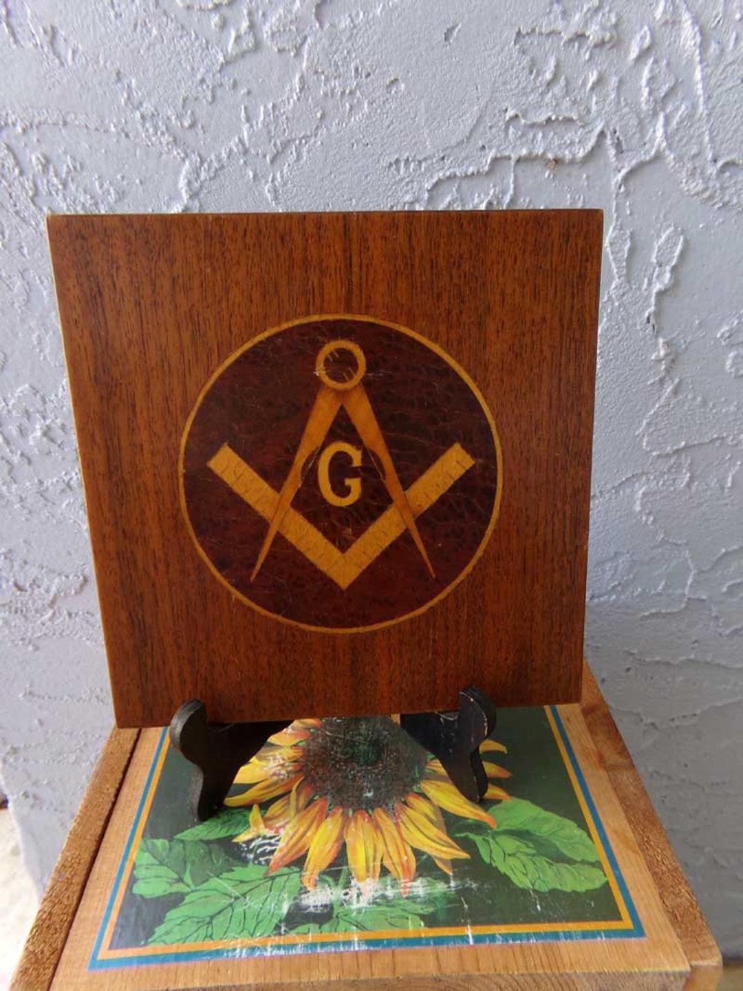 Mans Wooden Plaque, Free Masons Plaque, Marquetry Plaque, Mason's Wood ...