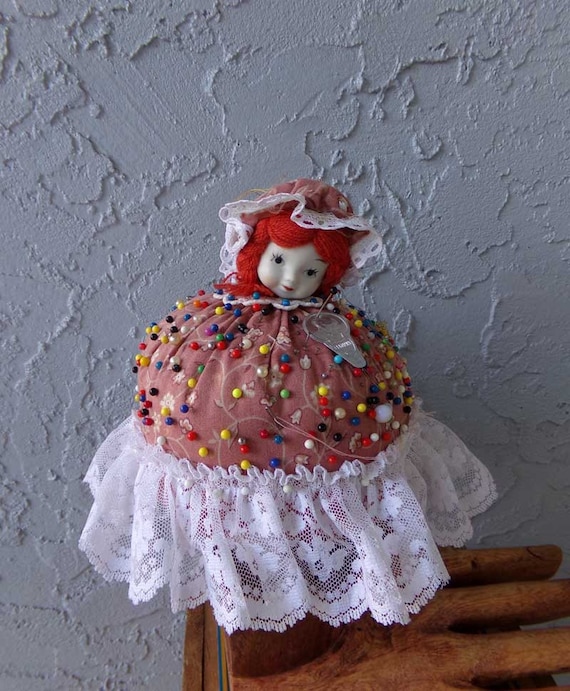 Doll Pin Cushion Pin Cushion With Pins Vintage Doll Head Pin - Etsy