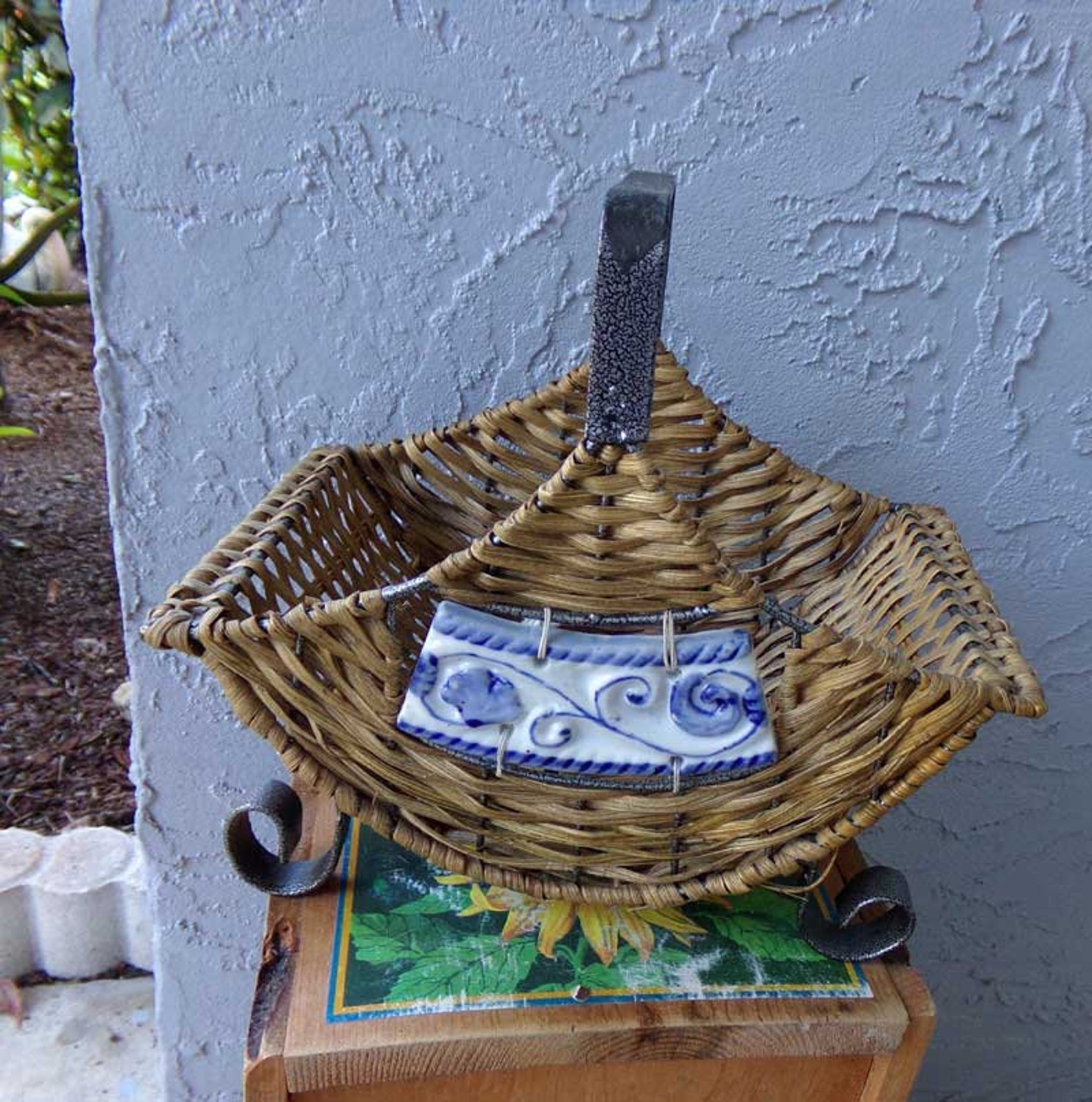Blue Ceramic Wicker Basket Wicker Basket Wicker Metal - Etsy