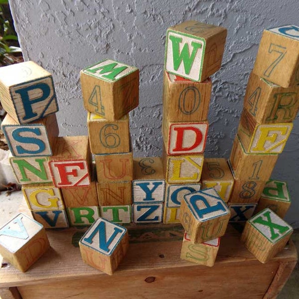 Old Wooden Vintage Alphabet Blocks - Etsy