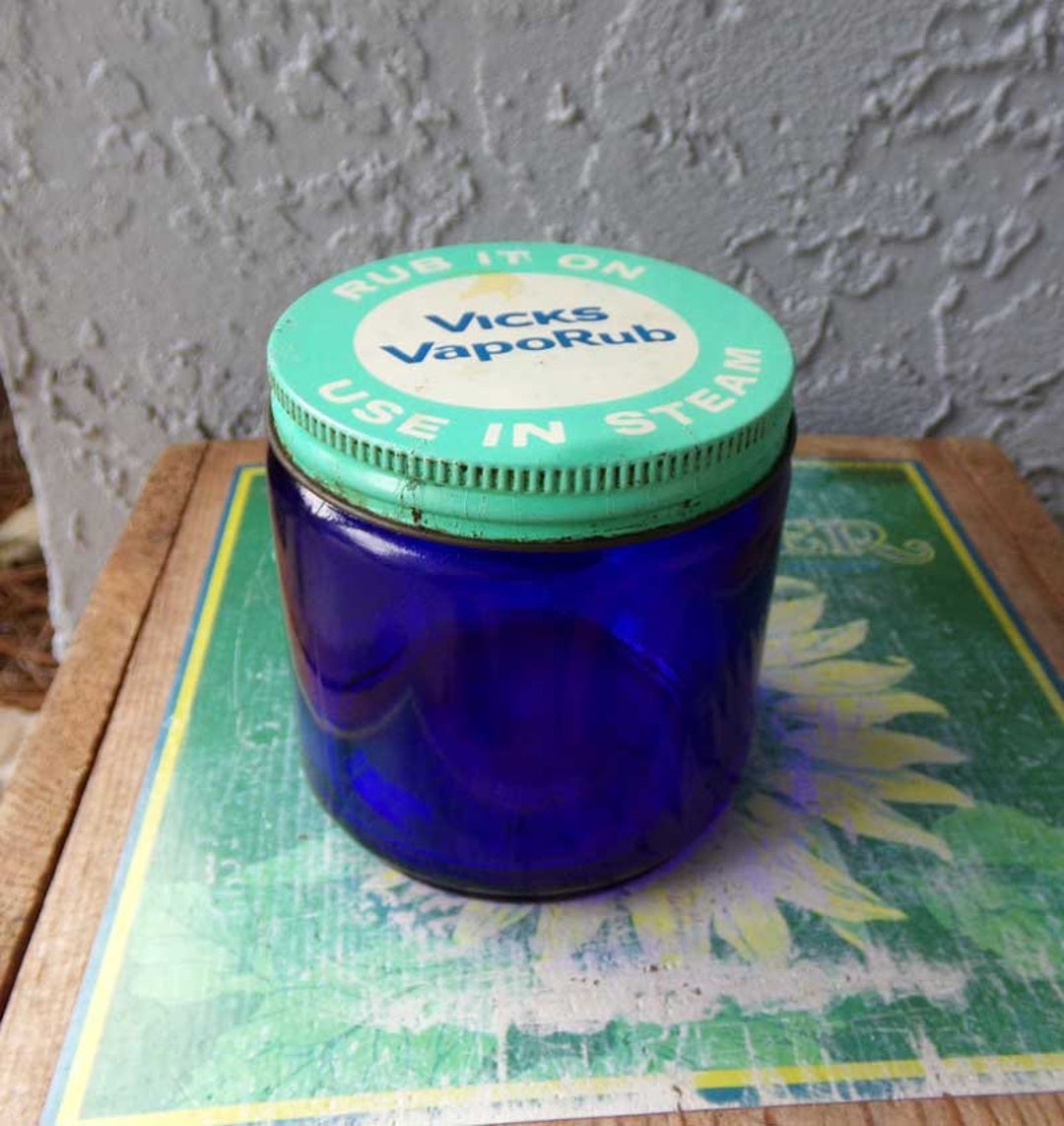 Vicks Vaporub Jar, Blue Glass Jar, Vintage Blue Glass Vick's Jar ...