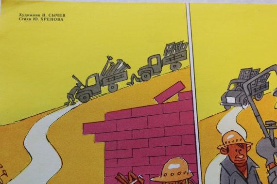 Soviet Art Working Class Caricature Construction USSR Satirical Work ...