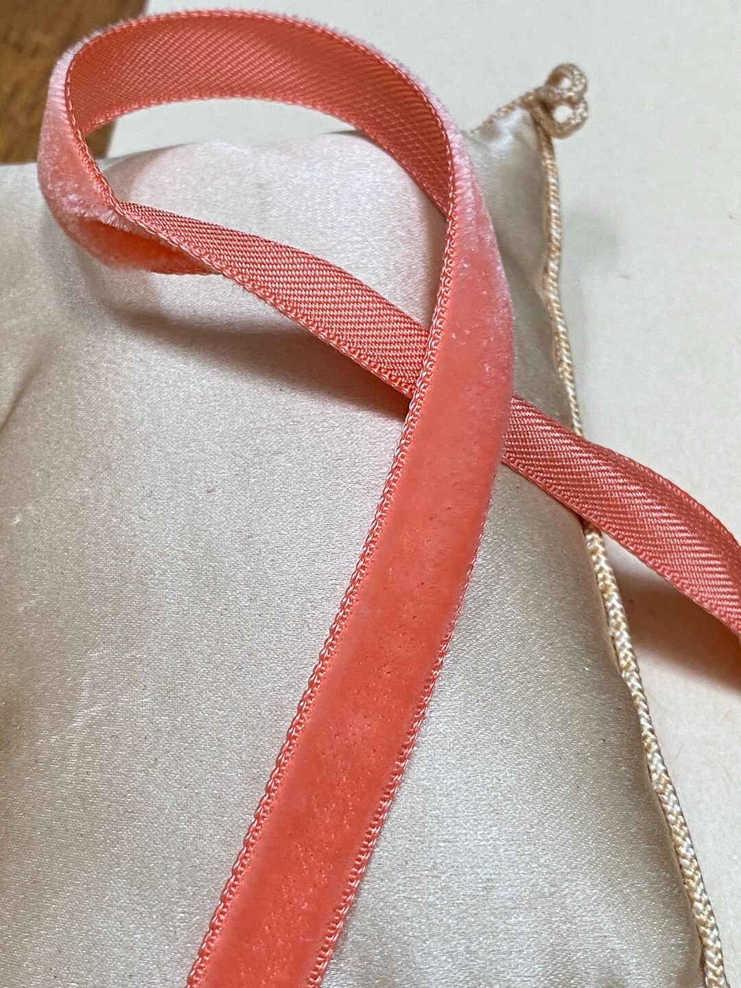 10 Yds. of a Rayon Velvet "coral" Ribbon Trim Swiss 3/8" Old Store ...