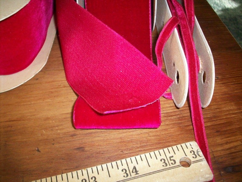 Very Old Silk Velvet Ribbon French Old Store Stock in cerise Red Wide ...