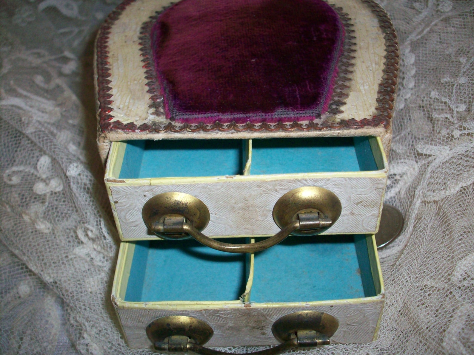 Victorian Pincushion Sewing Box in Purple Silk Velvet With - Etsy