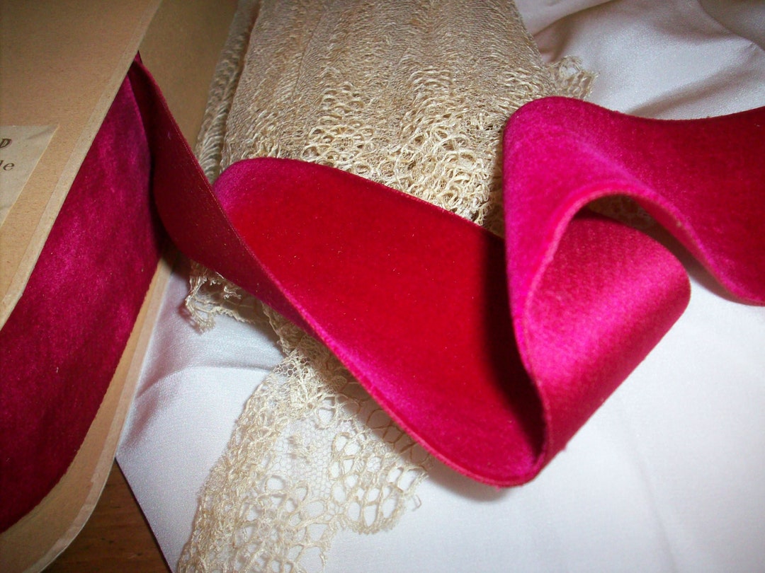 Very Old Silk Velvet Ribbon French Old Store Stock in "cerise Red" Wide ...