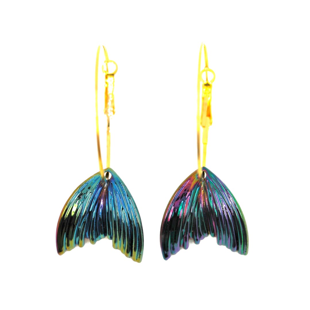 Multichrome Mermaid Tail Earrings With Oil Slick Multicolor Reflections ...