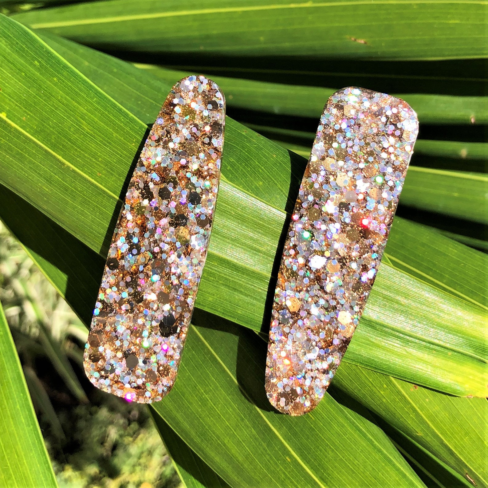 Hair Clip Barrette Epoxy Resin With Rose Gold & Copper Glitter - Etsy