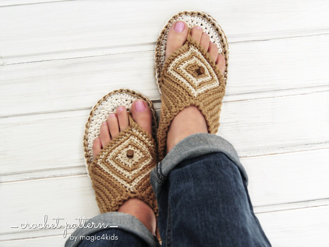 Crochet Pattern Thong Sandals With Rope Solesslip - Etsy