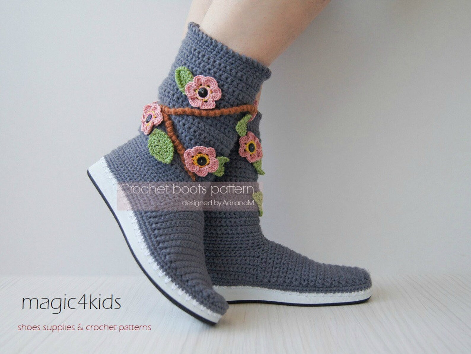 Crochet Pattern- Women Outdoor Boots With Flowers,crochet Boots on ...