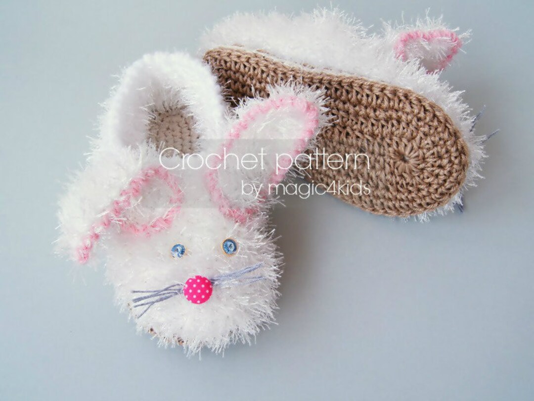CROCHET PATTERN: Fluffy Bunny Slippers With Rope Soles for Toddlers ...