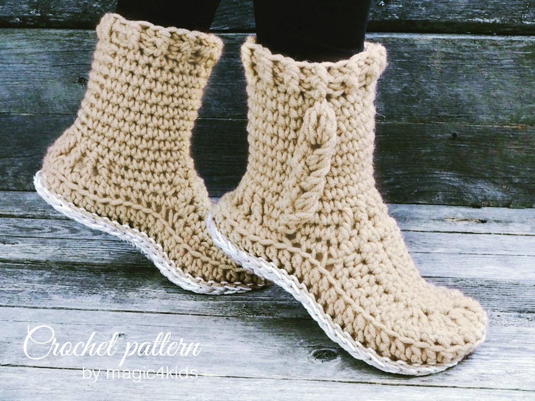 Crochet Pattern: Women Braided Slipper- Boots,with or Without Extra ...