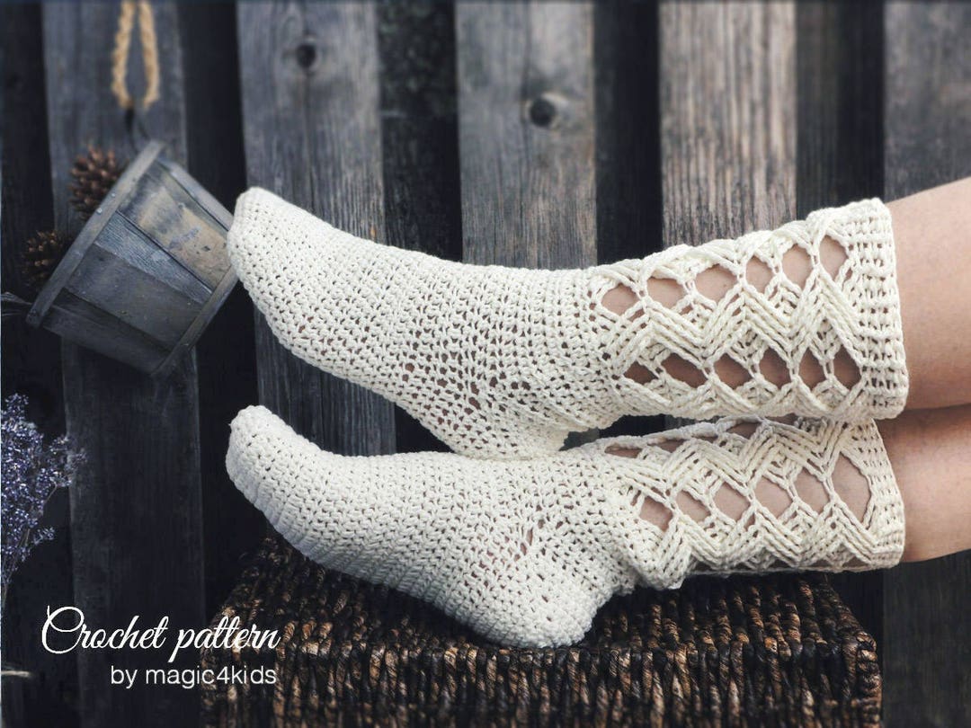 Crochet Pattern: Woman Lacy Socks,all Women Sizes,ladies Long Socks ...