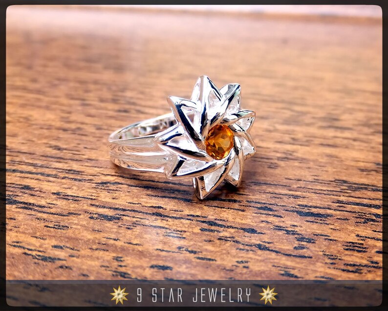 Citrine Sterling Silver 9 Star Baha'i Ring With Genuine | Etsy