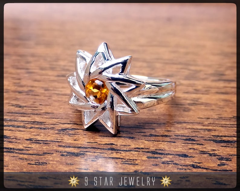 Citrine Sterling Silver 9 Star Baha'i Ring With Genuine - Etsy