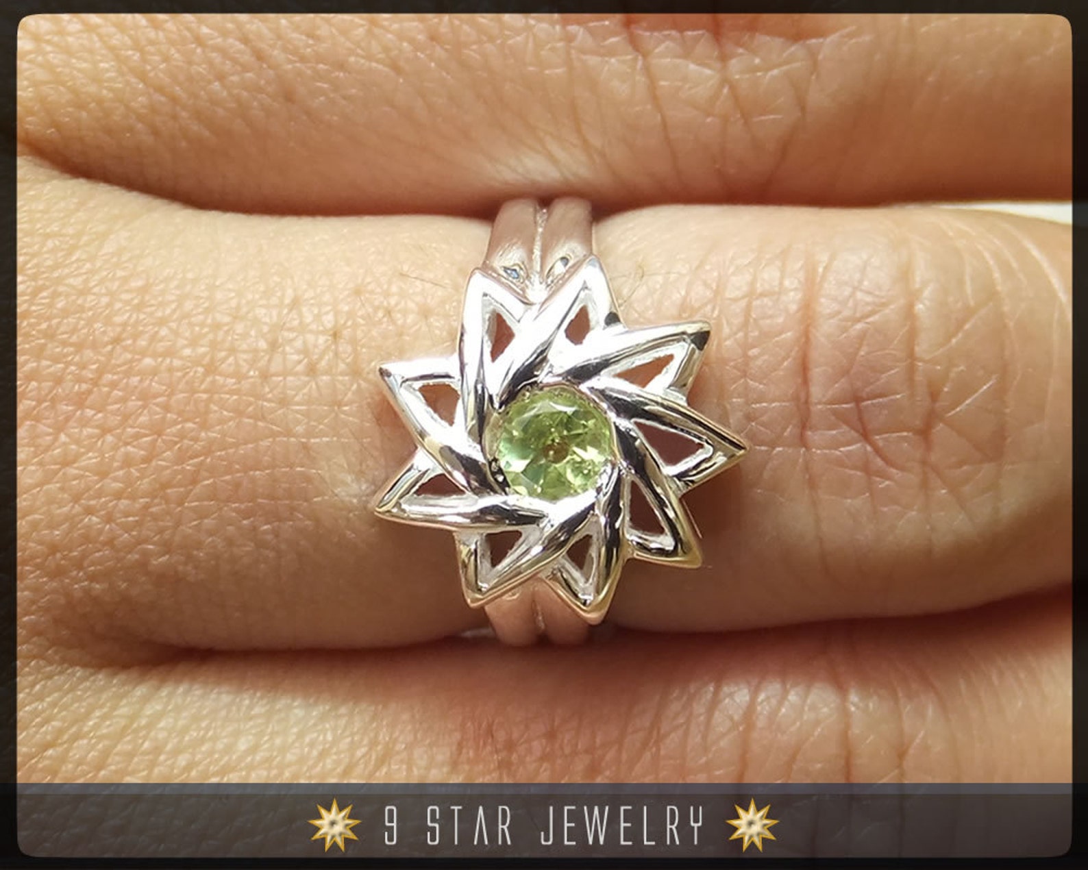 Peridot Sterling Silver 9 Star Baha'i Ring With Genuine - Etsy