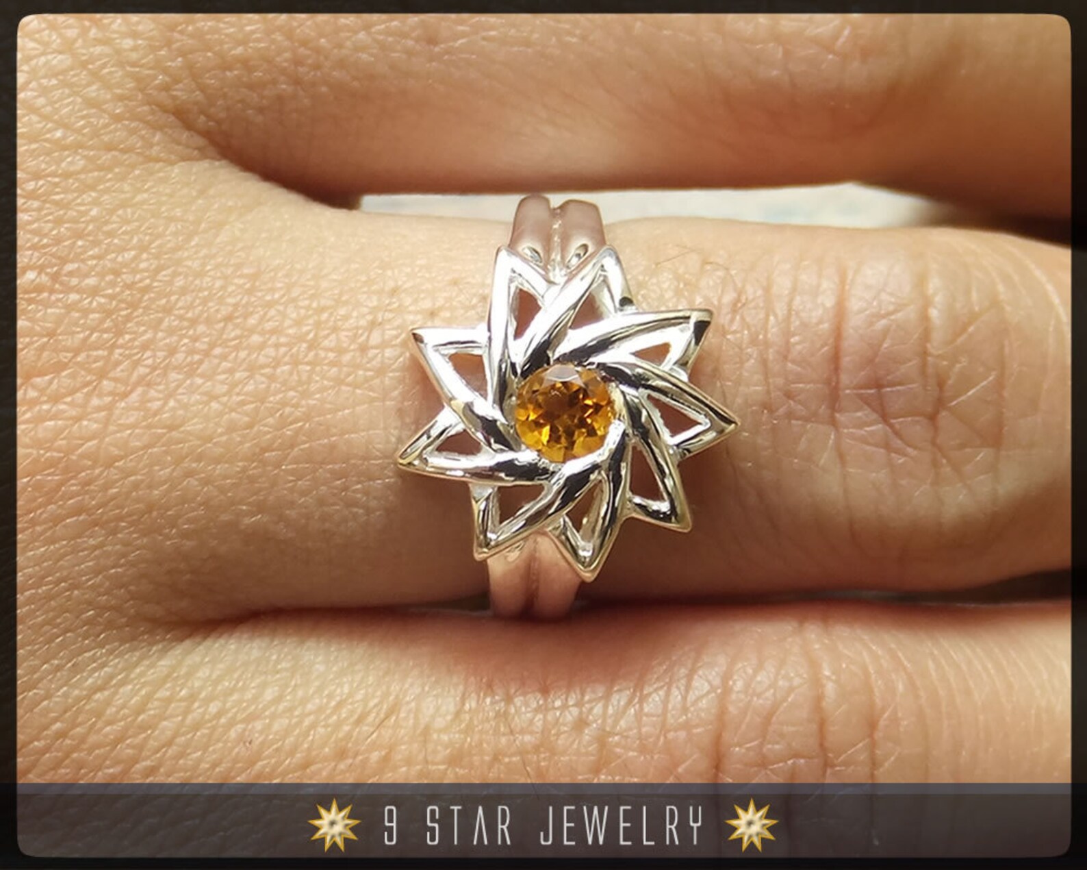 Citrine Sterling Silver 9 Star Baha'i Ring With Genuine | Etsy