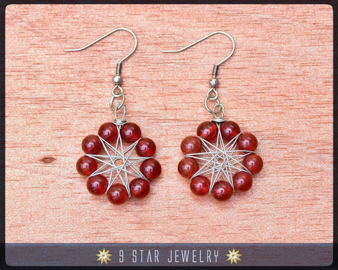 Red Carnelian Radiant Star Earrings – Wire-wrapped 9-point Gemstone - Etsy