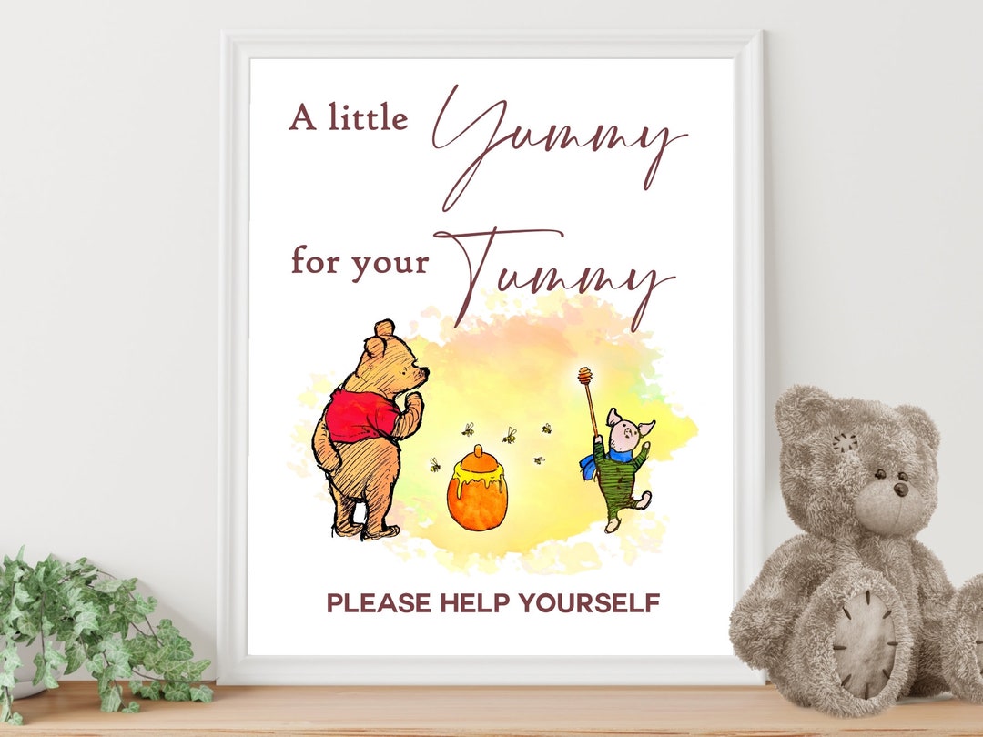 Baby Shower Yummy Tummy Table Sign Decor Classic Winnie the Pooh ...