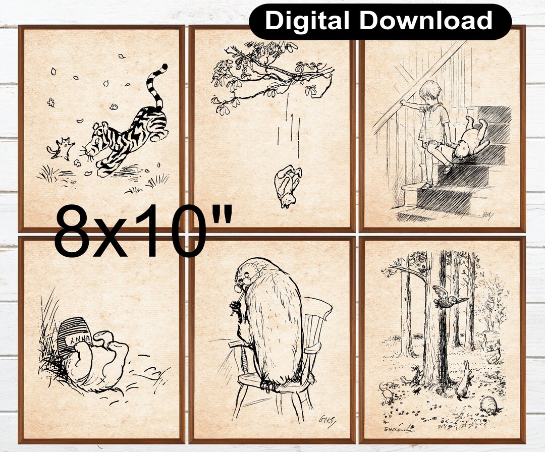 Digital Bundle 6 Winnie the Pooh Poster 8x10 Nursery Decoration Print ...
