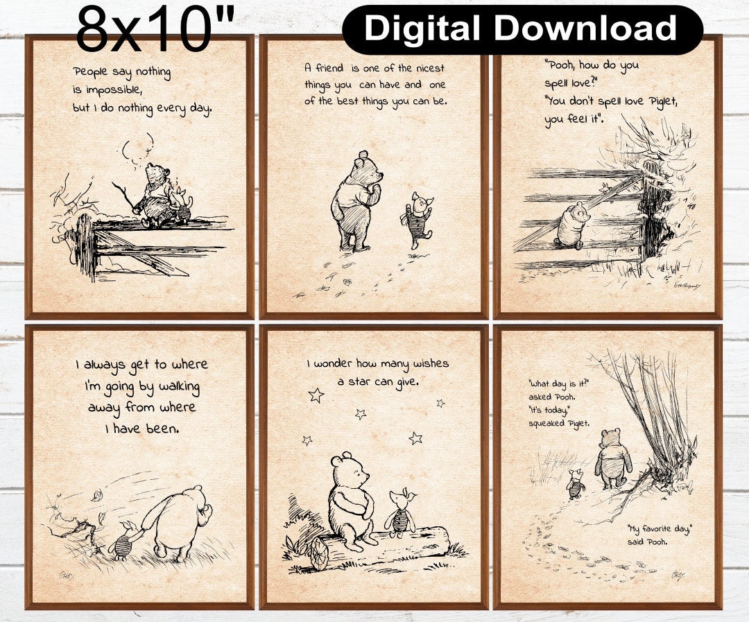 8x10 Winnie the Pooh Quote Poster Set of 6 Party Print Decoration Baby ...