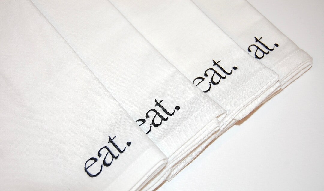 Embroidered Cotton Dinner Napkins, Set of 4: 'eat' Design - Etsy