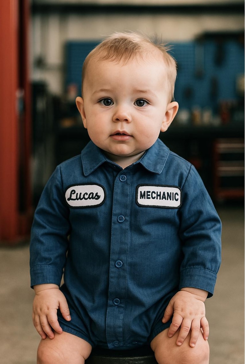 Personalized Baby Mechanic Onesie: Embroidered Work Shirt, Custom Name ...