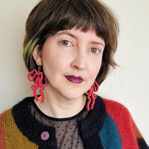 Red Bow Earrings. Oversized Wooden Ribbon Earrings. Big Bow Statement ...