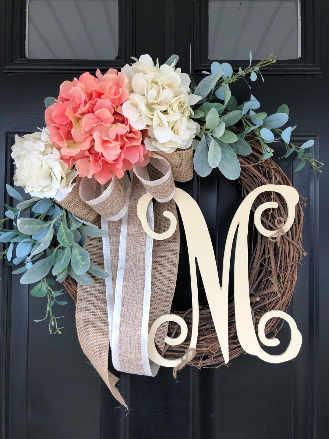 NEW -spring Wreath -wreath -hydrangea Eucalyptus Monogram Wreath ...
