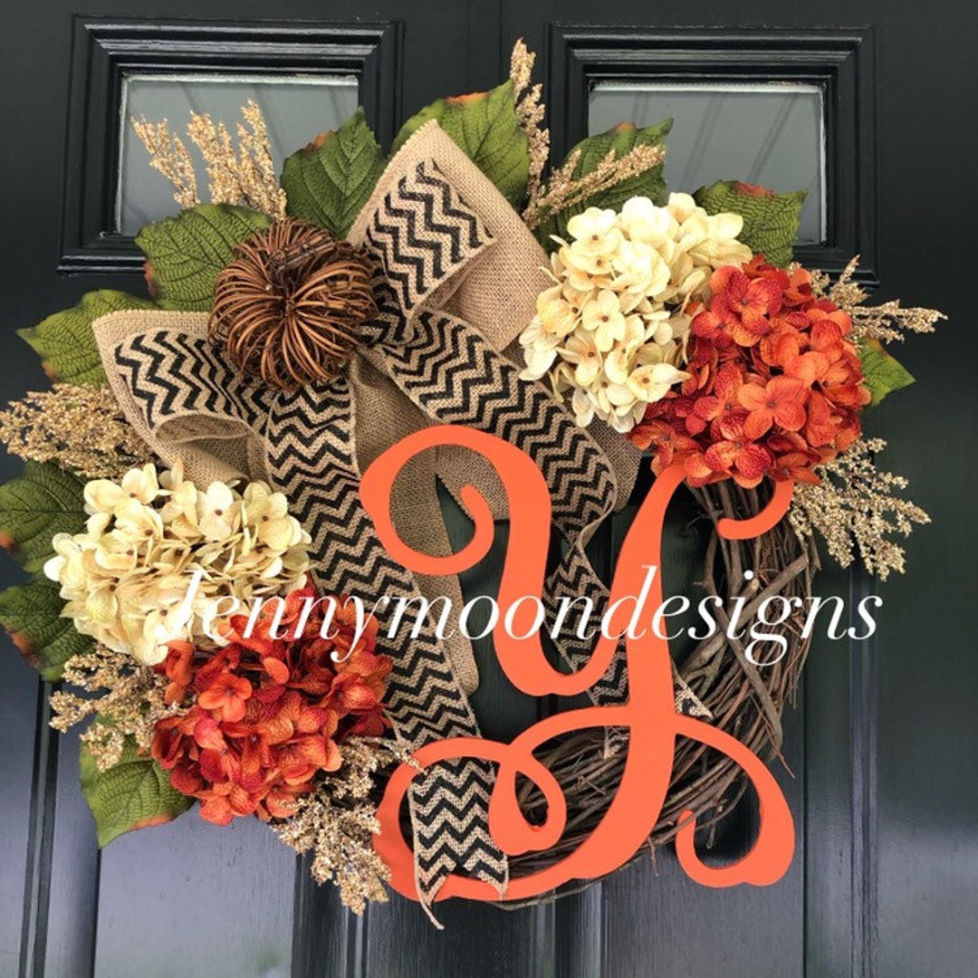 NEW LISTING -fall Wreath -wreath -hydrangea Pumpkin Monogrammed -wreaths -fall Decor ...