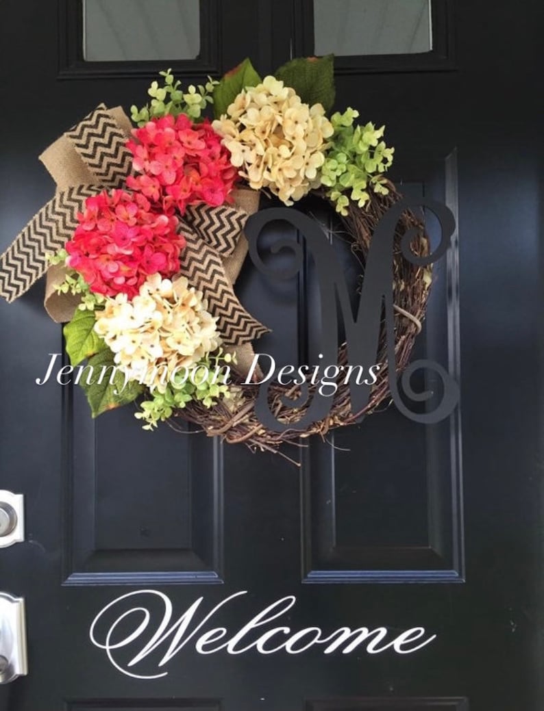 Pink and Cream Hydrangea Wreath Monogram Wreath Wreath - Etsy