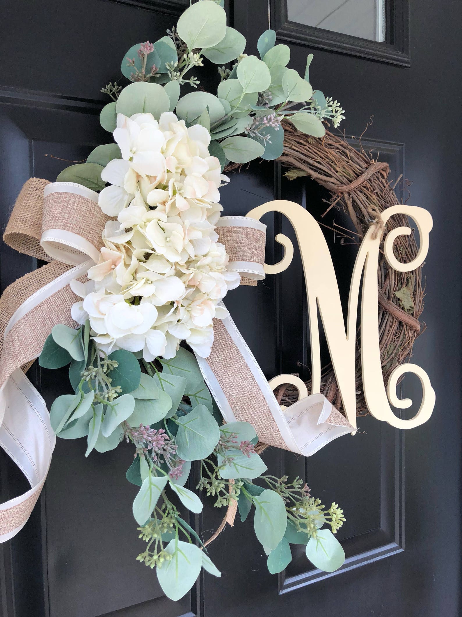 New-spring Wreath -wreath -cream Hydrangea Eucalyptus Wreath-shabbychic ...