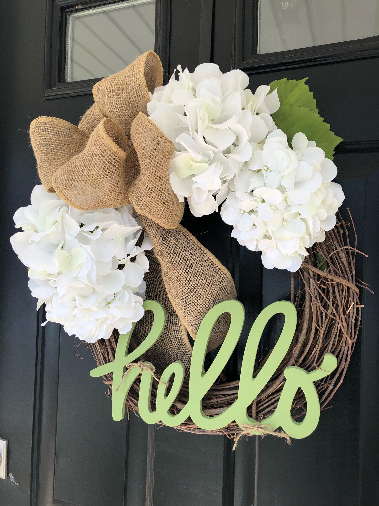 NEW wreaths spring Wreath hydrangea Burlap Hello Wreath - Etsy