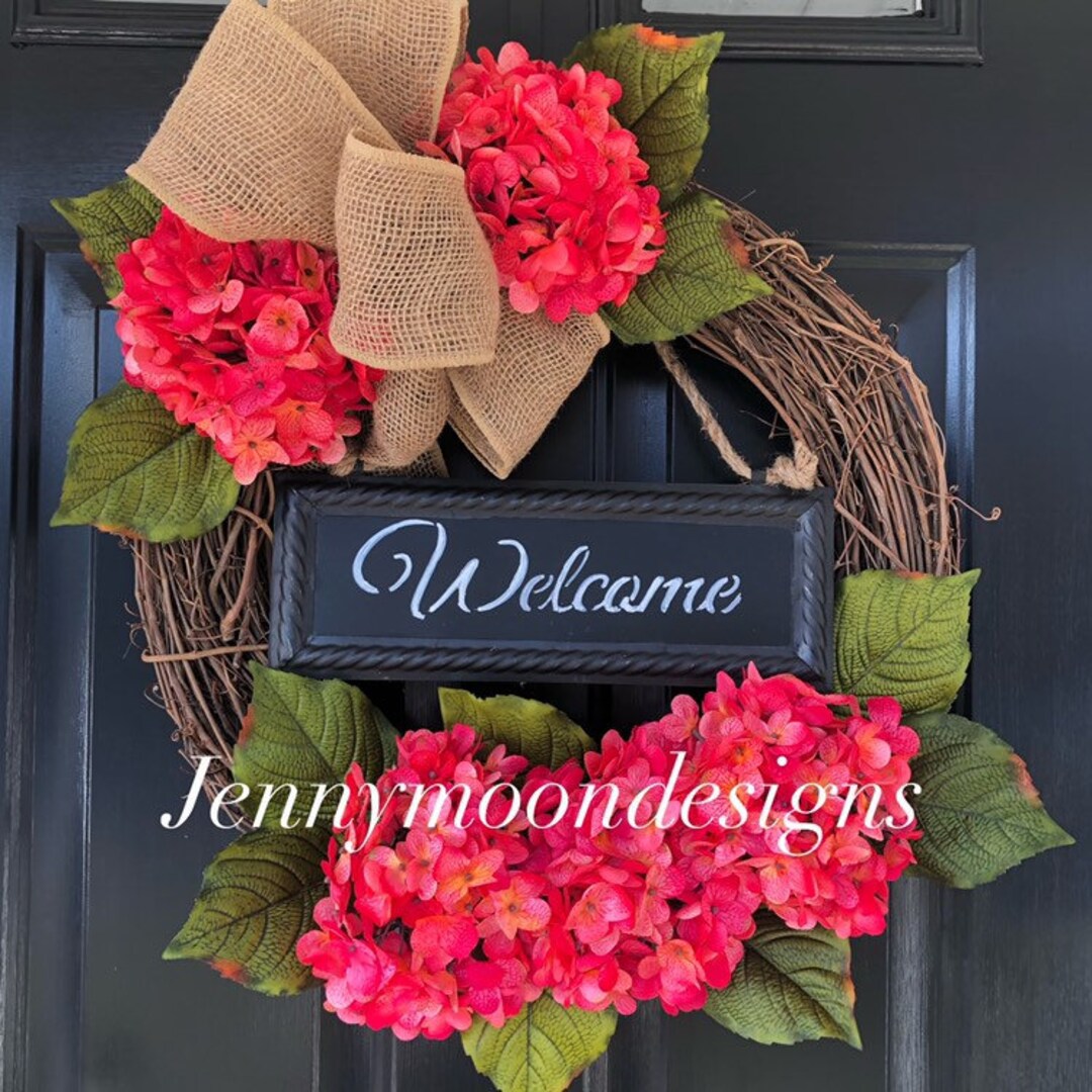 Welcome Wreath spring Wreath wreath mothers Day Gift wreaths Hydrangea ...