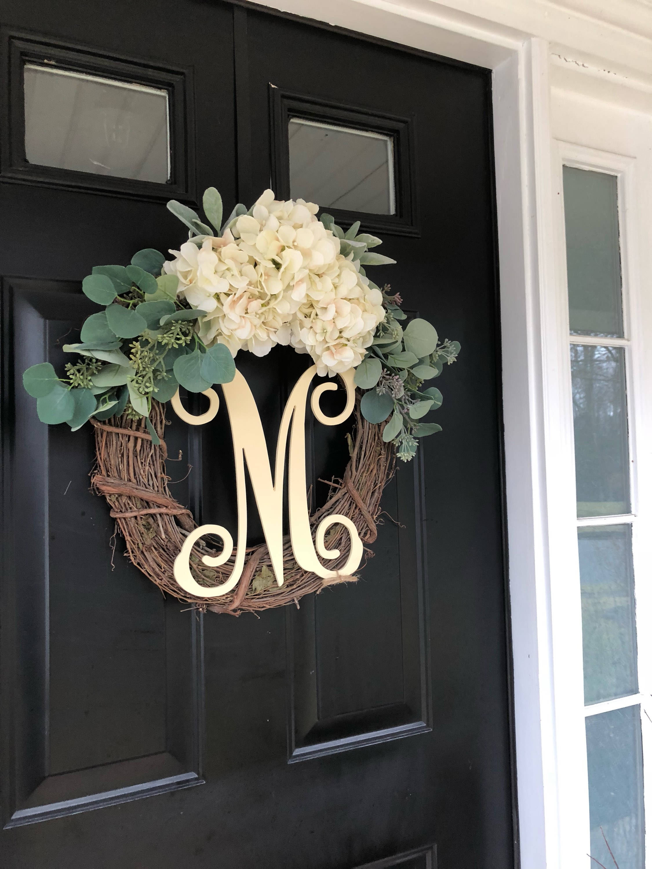 NEW -spring Wreath -hydrangea Eucalyptus Monogrammed Wreath -wreaths ...