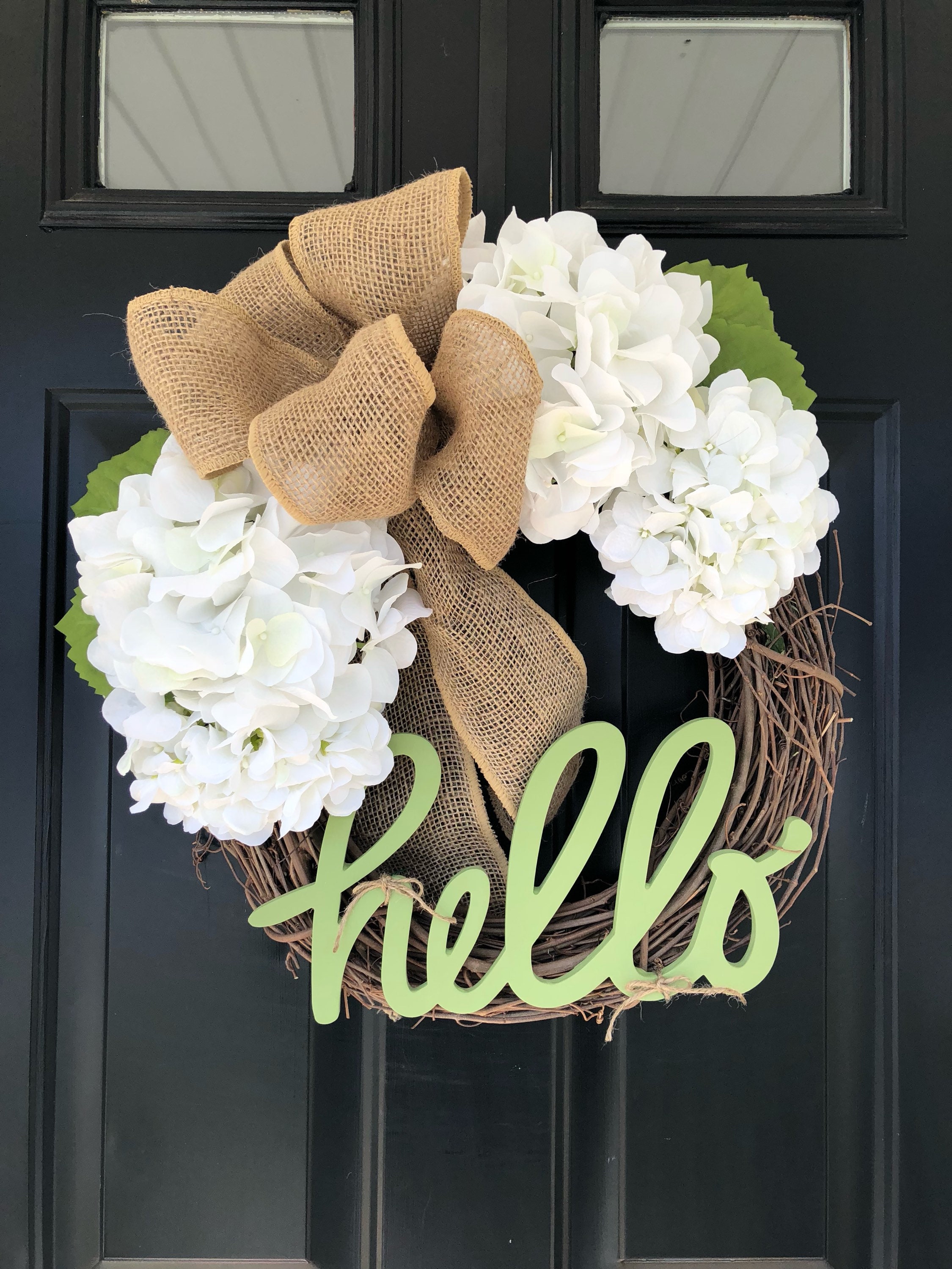 NEW -wreaths -spring Wreath -hydrangea Burlap Hello Wreath -wreath ...