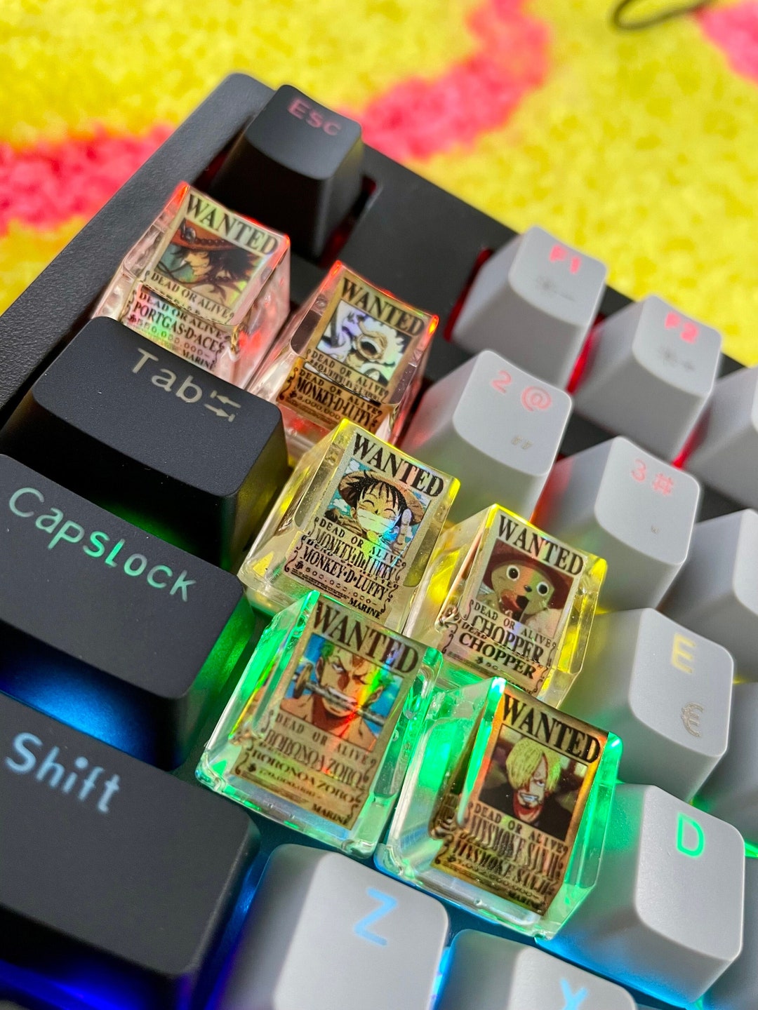 One Piece Wanted Poster Holo Foil Keycap, Customized Keycaps, One Piece ...