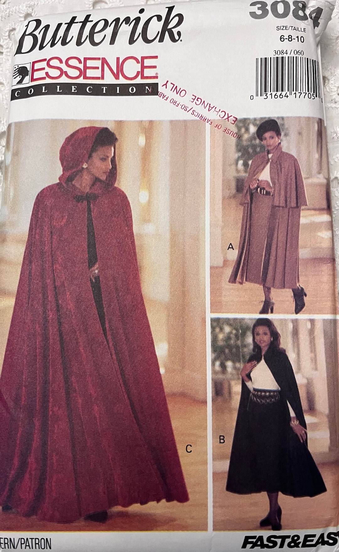 Flared Lined Cape, Sizes 6-10 Vintage 90s Butterick Sewing Pattern 6794 ...