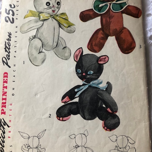 Reproduction Vintage Various Stuffed Animals Sewing Pattern - Etsy