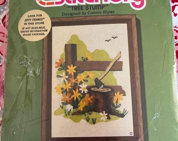Connie Blyler Design Tree Stump Vintage 70s Jiffy Stitchery Kit Number ...