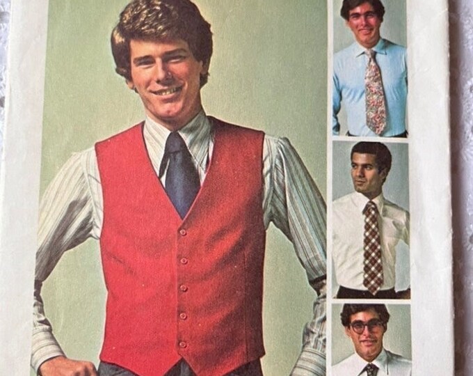 Mens’ Jiffy Lined Vest and Tie Size 40 Vintage 70s Simplicity Sewing ...