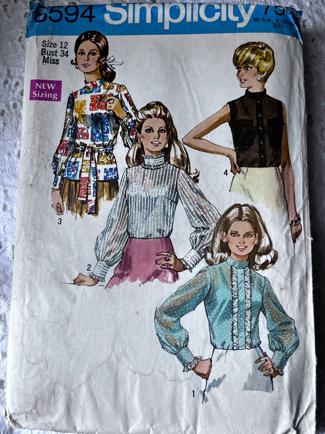 Blouse With Stand up Collar in Size 12 Complete Uncut/ff Vintage 1970s Simplicity Sewing Pattern ...